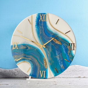 Deep Blue and Gold Wall Clock Marble, Abstract Large Wall Clock, New ...