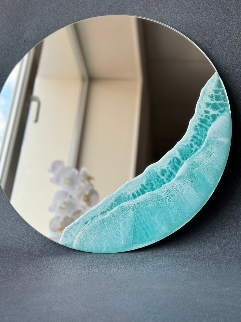 Turquoise Mirror Wall Decor, Resin Wave Art, Vanity Mirror, Handmade ...