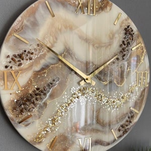 IN STOCK, Gold Beige Wall Clock, Epoxy Wall Clock, Boho Clock, Pastel ...