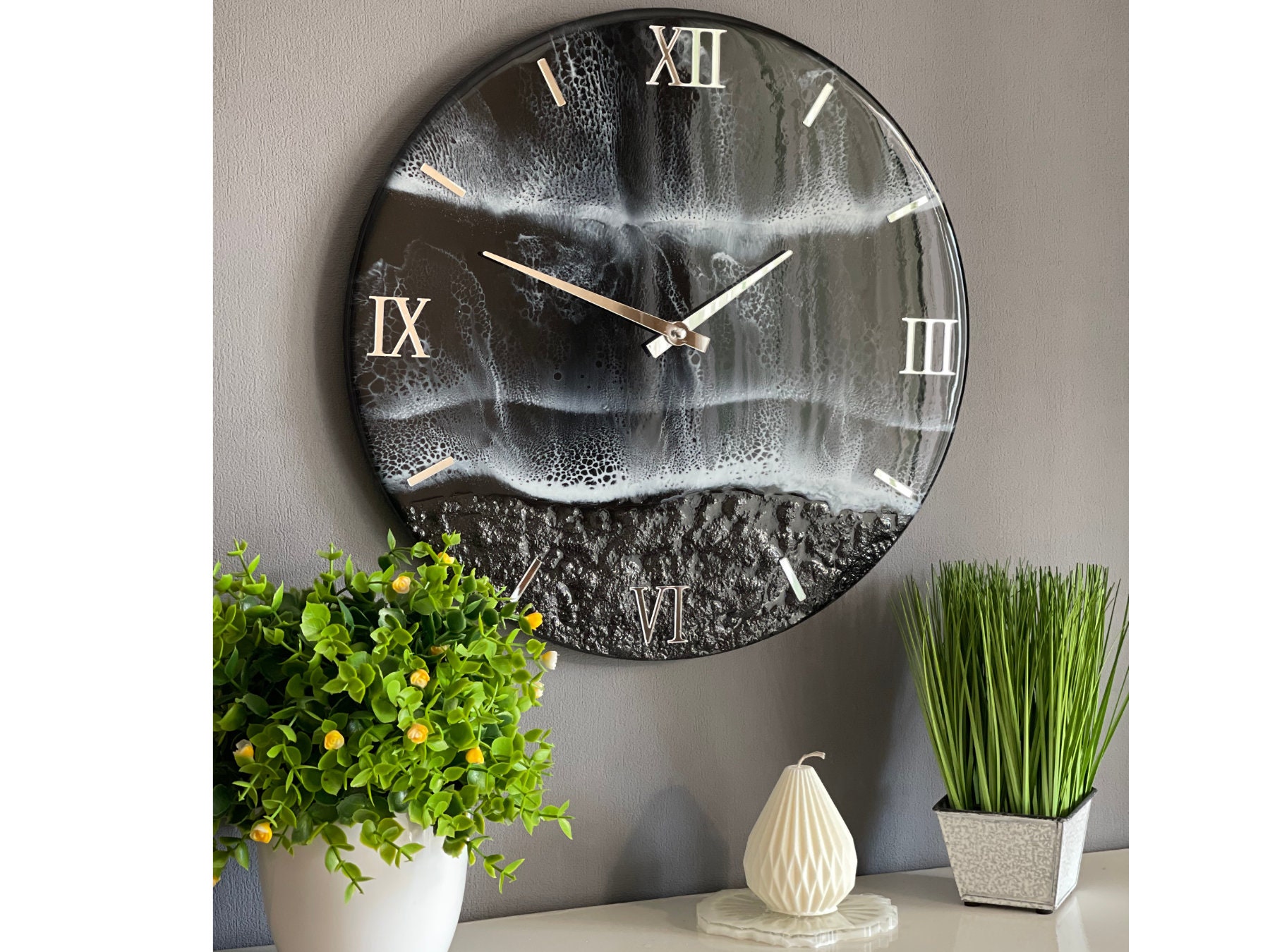 Large Black Wall Clock Epoxy Wall Clock Modern Wall Clock - Etsy