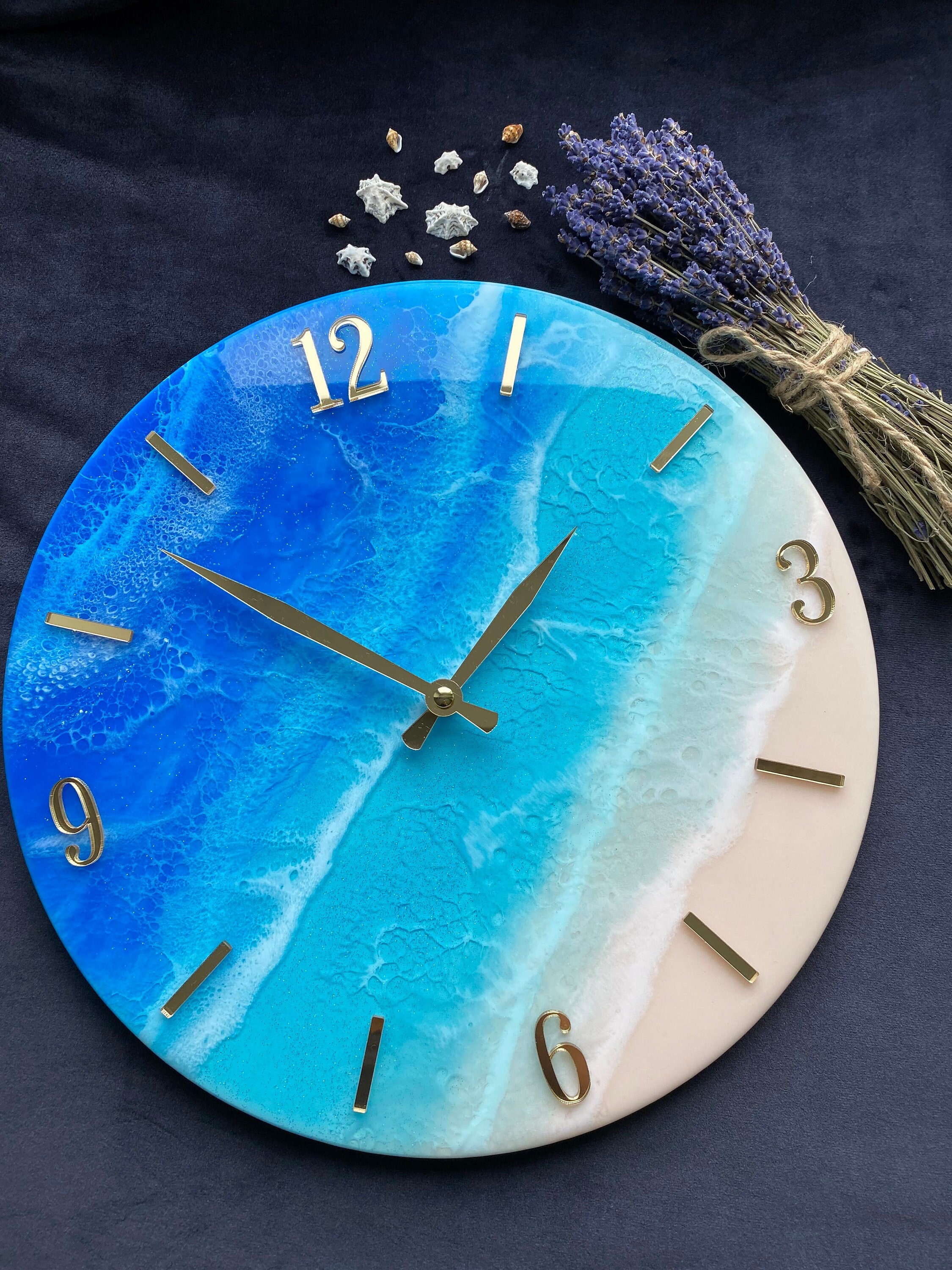 Ocean Wall Clock, Epoxy Resin Wall Clock, Blue Beach Clock, Resin Wave ...