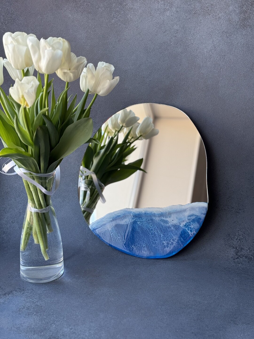 Ocean Wave Art Mirror, Asymmetrical Resin Mirror, Sea Mirror Wall Decor ...