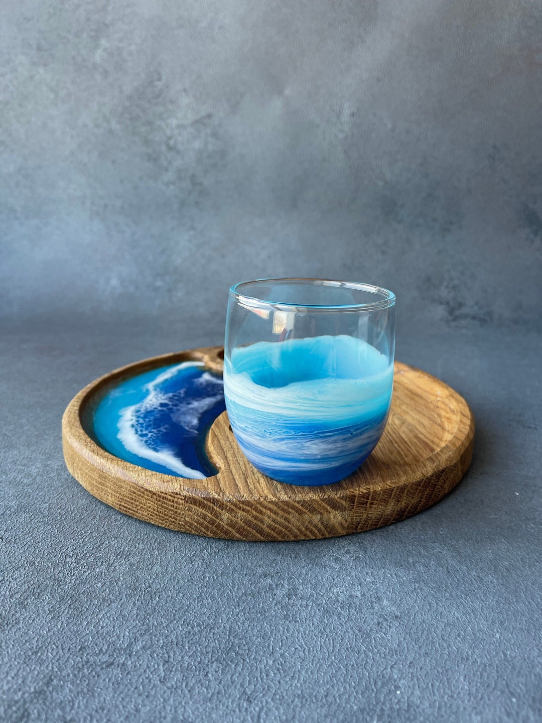 Set of Beach Glassware, Ocean Drinkware, Sea Glass Art, Epoxy Resin ...