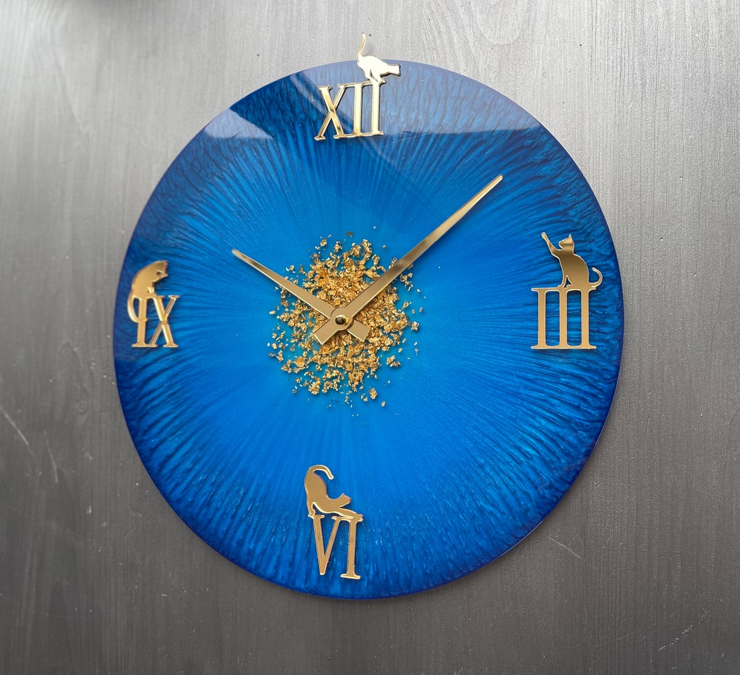 Blue Round Wall Clock, Custom Epoxy Clock, Handcrafted Clock, Epoxy ...