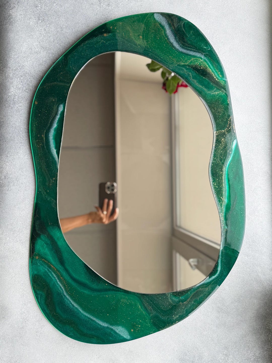 Epoxy Emerald Mirror, Dark Green Epoxy Art Mirror, Large Vanity Mirror ...
