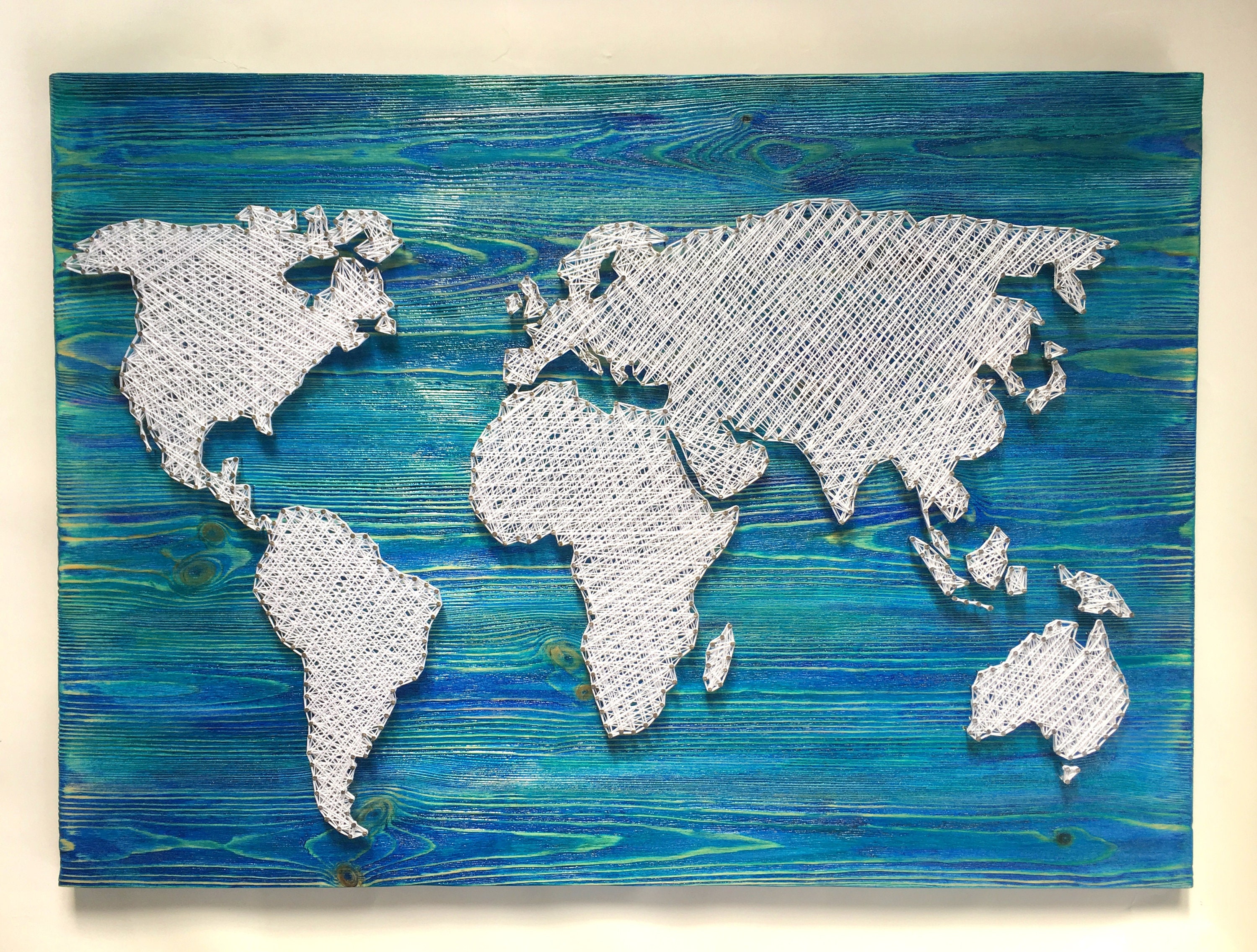 World Map String Art Large Wall World Map Blue World Map - Etsy