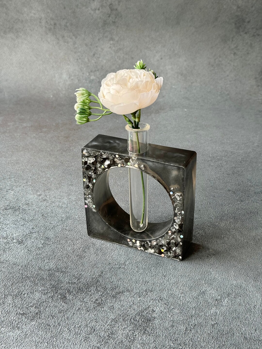 Black Resin Vase, Small Flower Vase, Unique Epoxy Vase, Modern Handmade ...