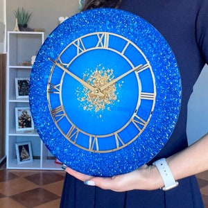 Oversized Deep Blue Crystal Clock, Art Deco Epoxy Clock, Luxury Crystal ...