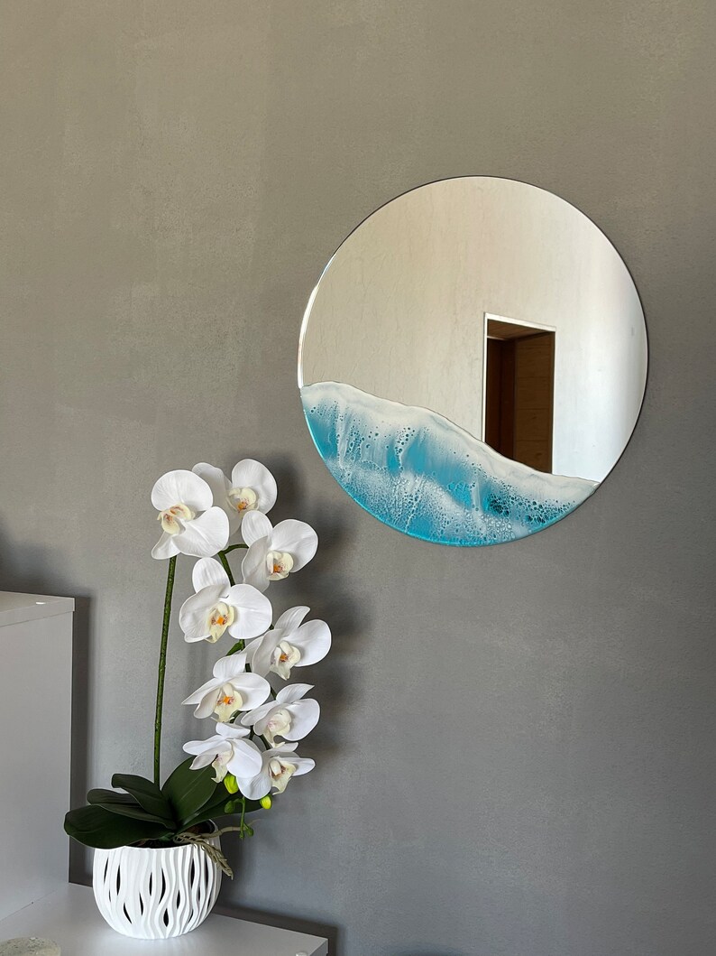 Ocean Wave Vanity Mirror, Blue Frameless Mirror, Resin Wave Mirror ...