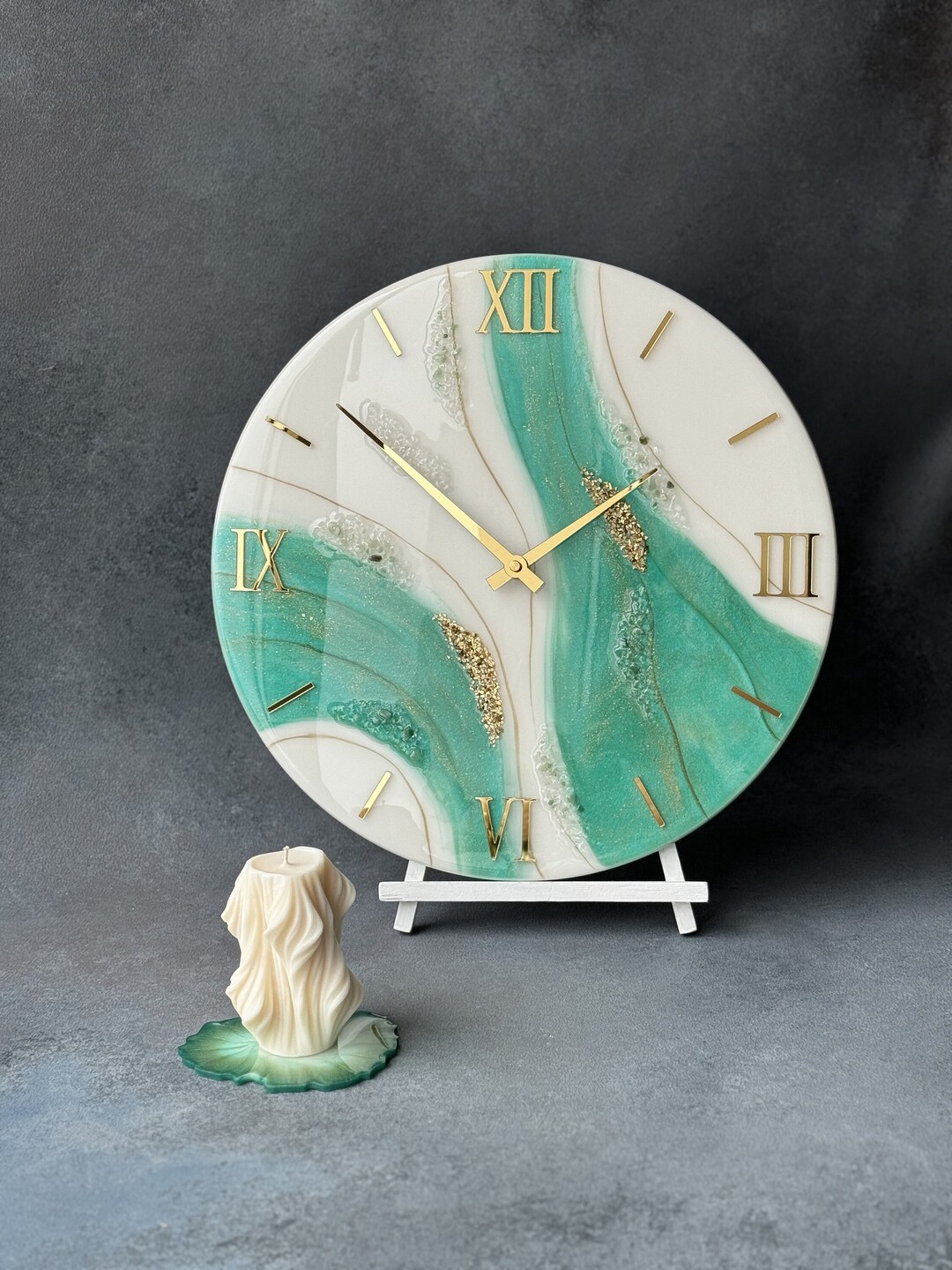 Emerald Green Decor, Resin Art Clock, Apartment Decor, Mordern Wall ...
