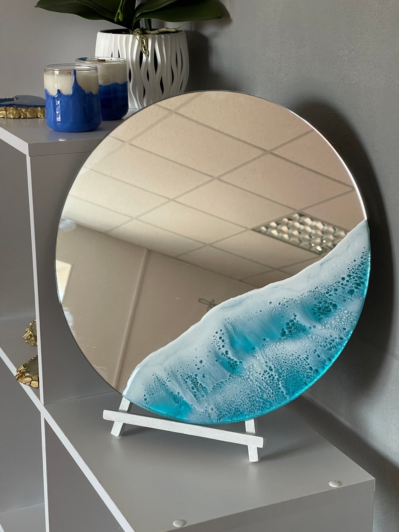 Ocean Wave Vanity Mirror, Blue Frameless Mirror, Resin Wave Mirror ...