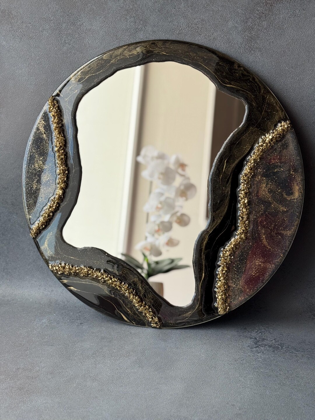 Entryway Black and Gold Mirror, Gothic Large Round Mirror, Decorative ...