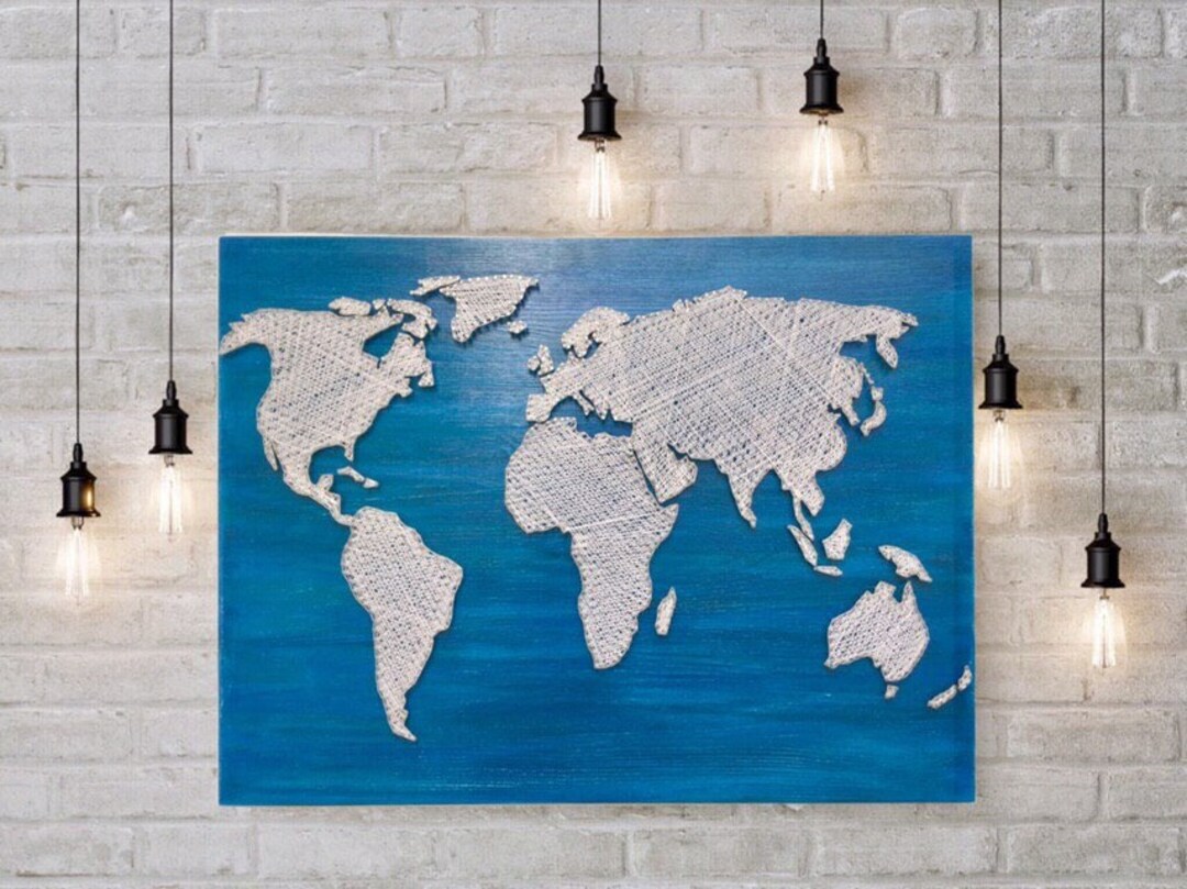 World Map String Art Large Wall World Map Blue World Map - Etsy
