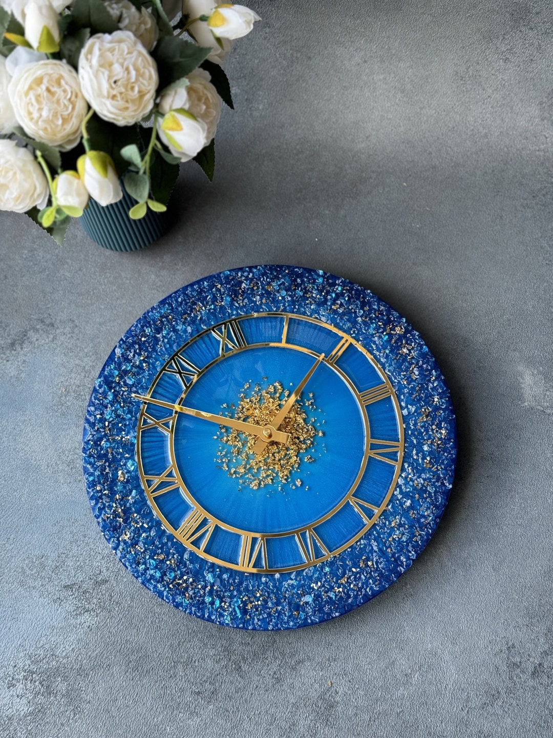 Oversized Deep Blue Crystal Clock, Art Deco Epoxy Clock, Luxury Crystal ...