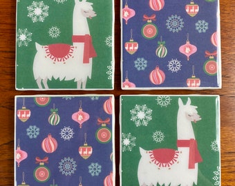 Handmade Set of 4 Ceramic Drink Coasters With Christmas Cats | Etsy