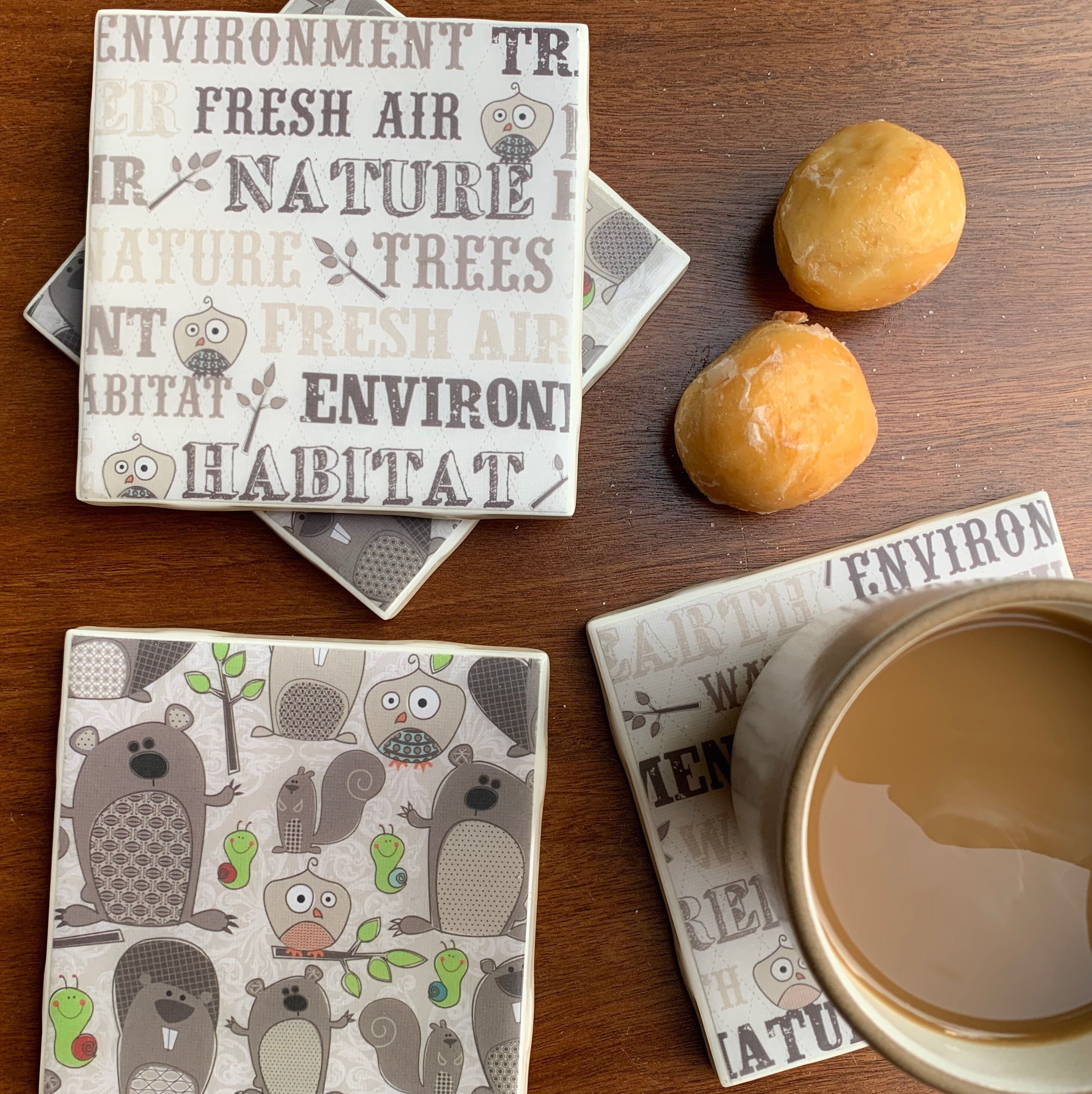 Handmade Set of Ceramic Drink Coasters With Forest Animals And ...