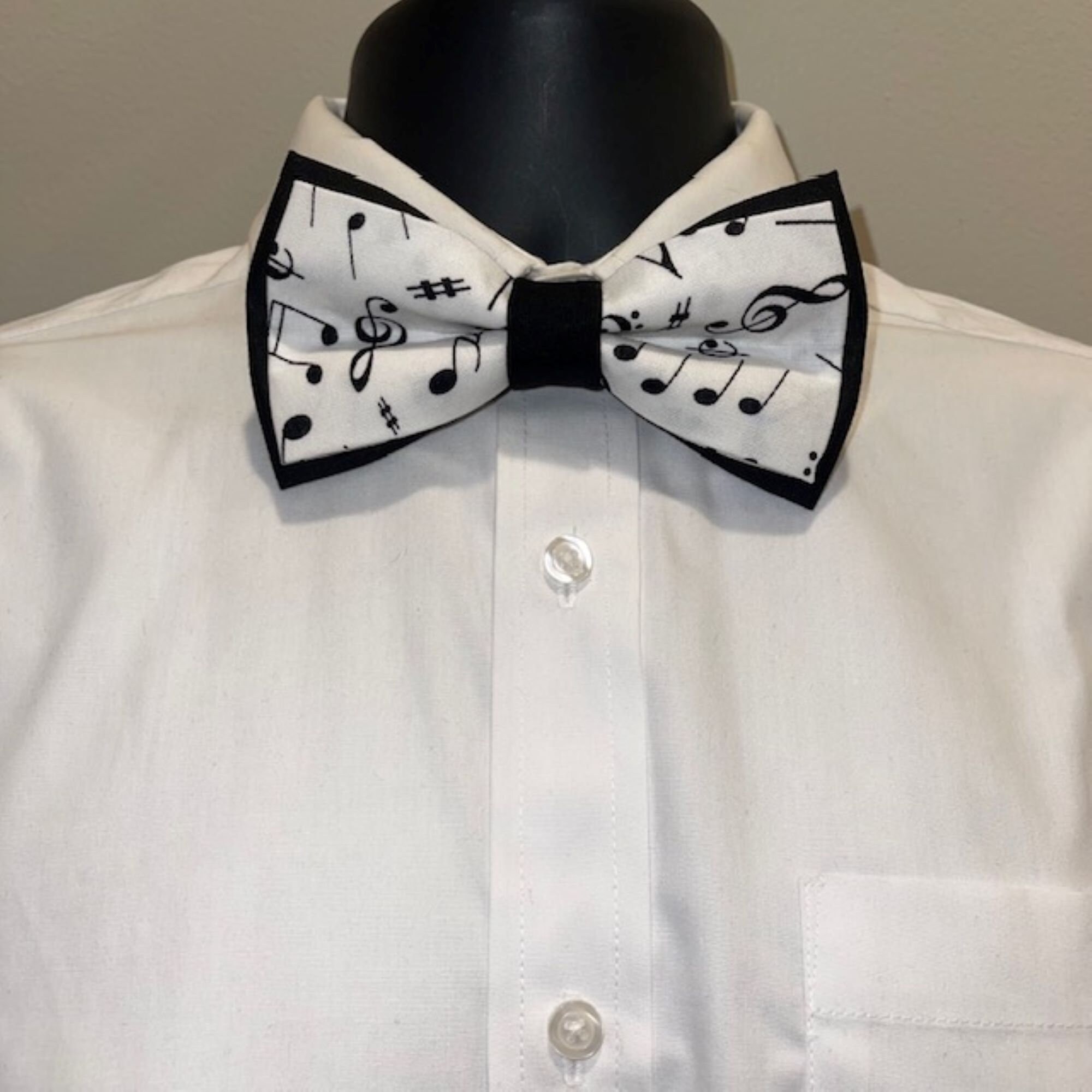 Men's Music Note Bow Tie, Black and White Bow Tie, Adjustable Bow Tie ...