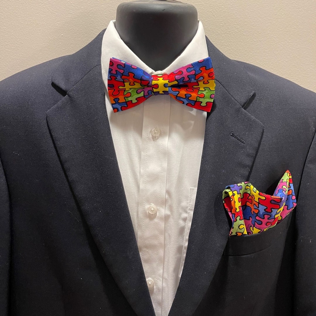 Autism Awareness Bow Tie Set, Pretied, Puzzle Bow Tie, Adjustable ...