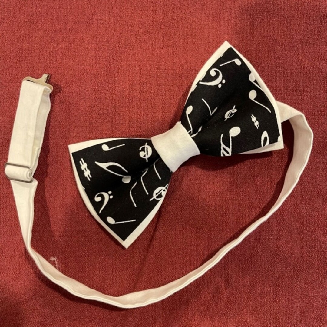 Men's Music Note Bow Tie, Black and White Bow Tie, Adjustable Bow Tie ...
