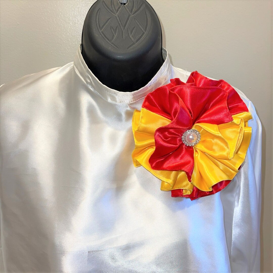 Woman's Sunflower Gold and Red Six-inch Satin Corsage, Pearl Corsage ...