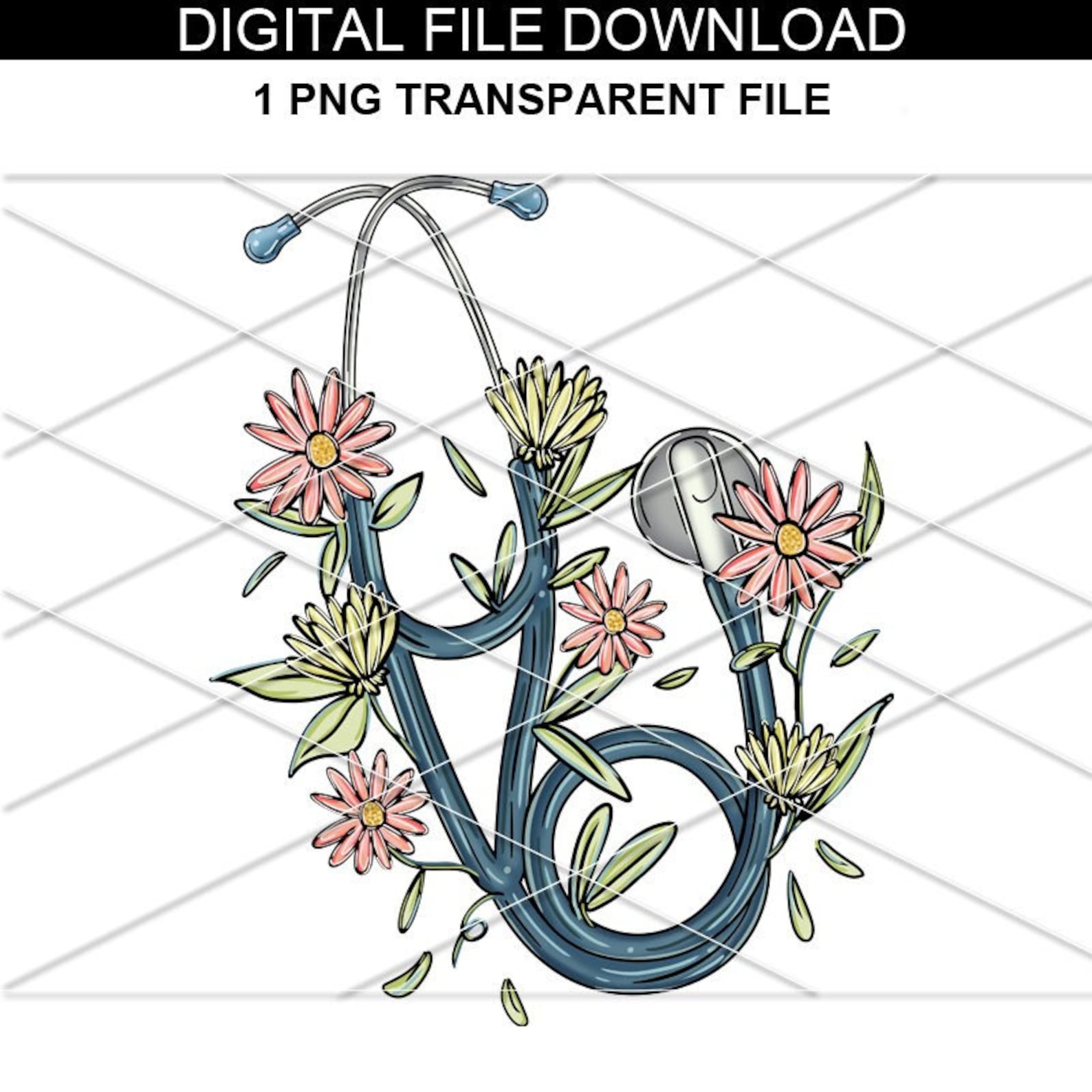 Stethoscope Nursing Cute/ Floral Stethoscope PNG/ Digital Design for ...