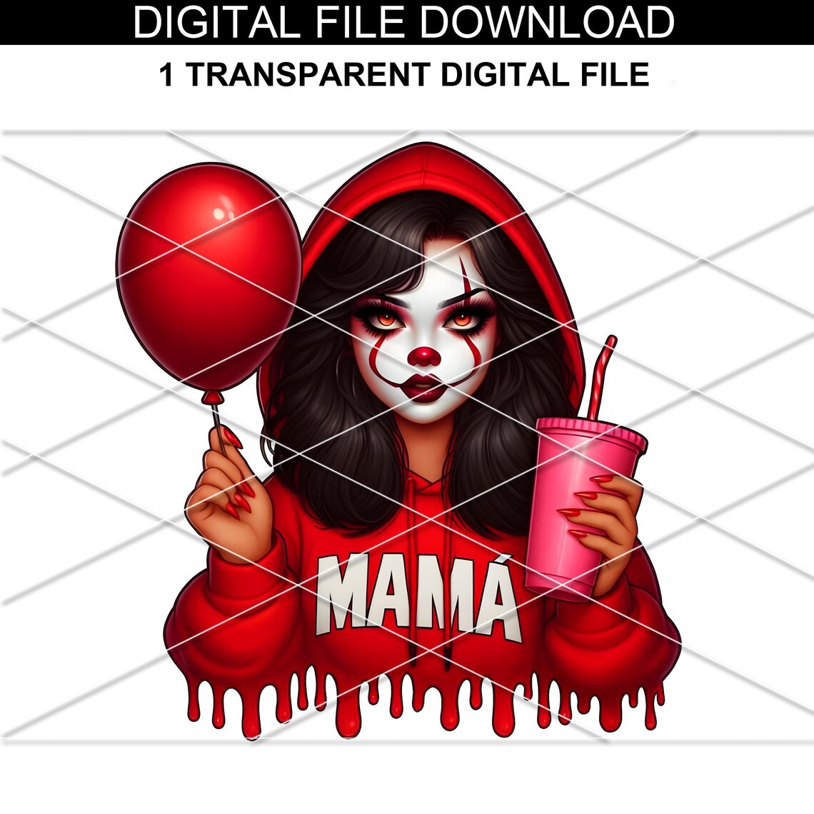 Horror Mom PNG, Hallowen Mom DTF, Mama Horror Digital PNG, Glam Clown ...
