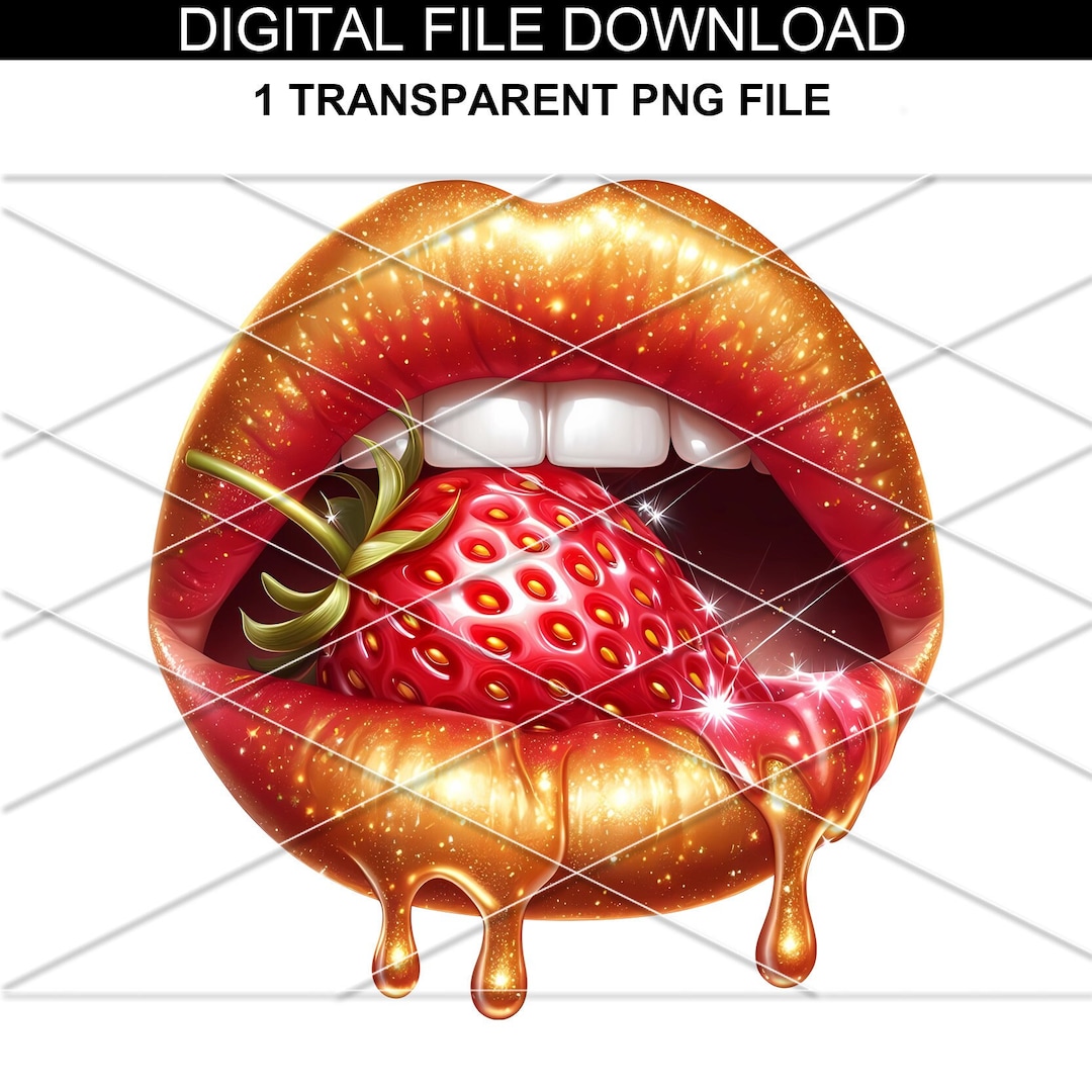 Sensual Lips Dripping/ Strawberry Lips PNG| Lips| Gold Dripping Lips ...
