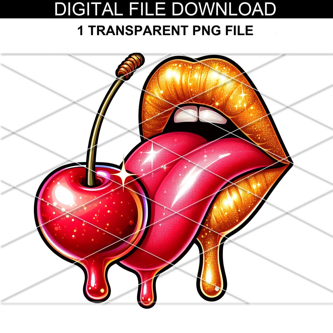 Sensual Lips Dripping/ Cherry PNG| Cherry Clipart| Gold Dripping Lips| Glitter Cherry| Cherry ...