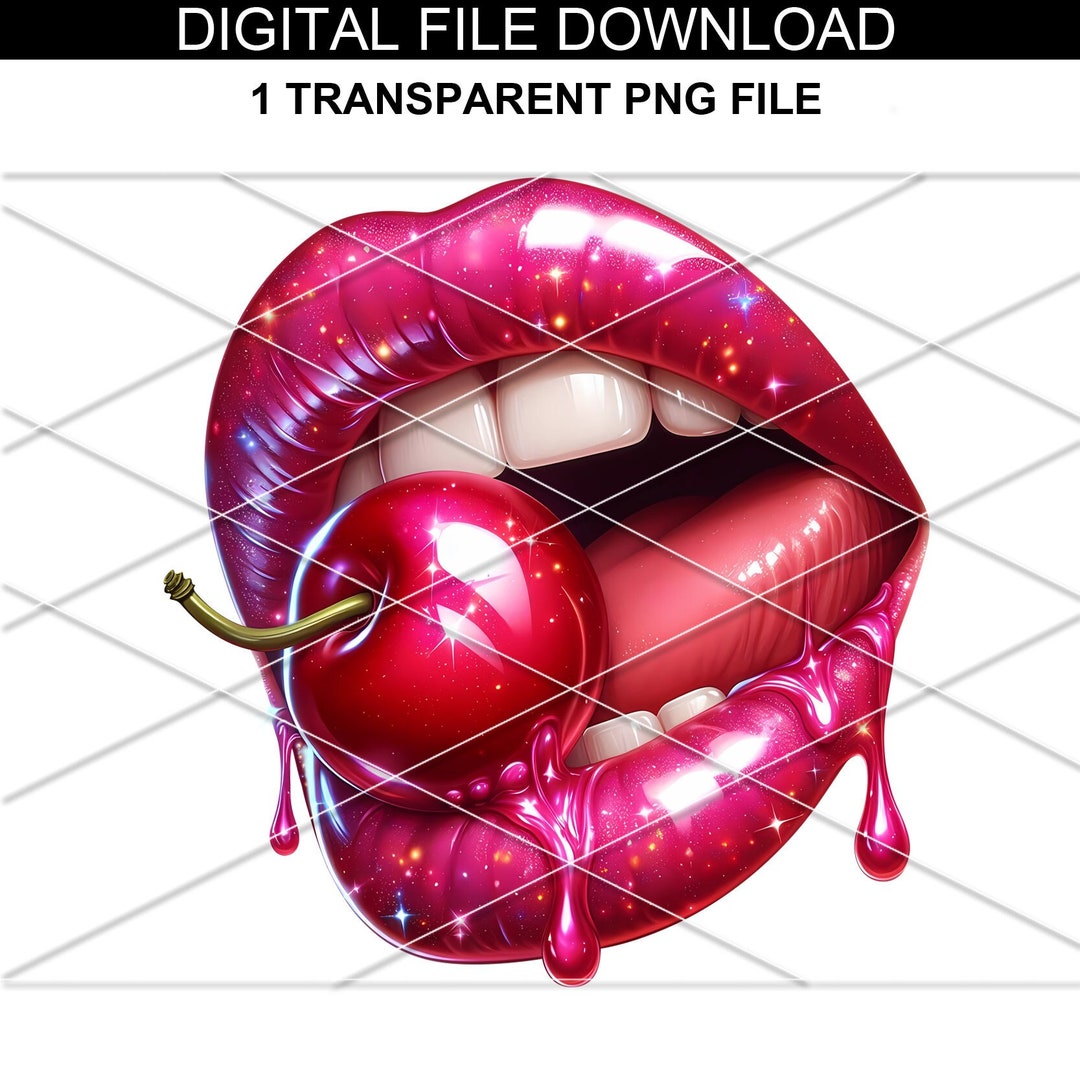 Sensual Red Lips Dripping/ Cherry PNG| Cherry Clipart| Cherry Dripping Lips| Glitter Cherry ...