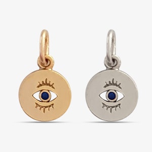 Gold or Silver! Tiny Eye Coin Pendant Evil Eye Protection Charm Blue ...