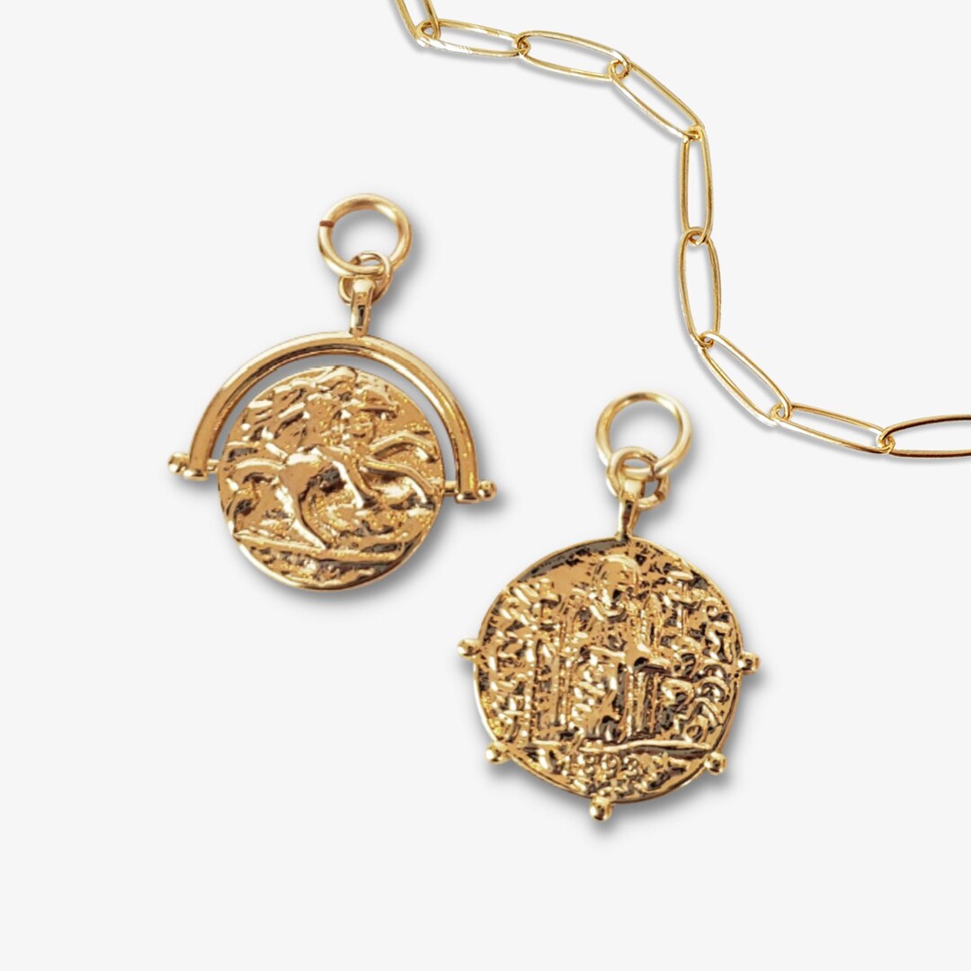 Gold Greek Pendant You Choose Double Sided Pendant Gold Coin Charm Gold ...