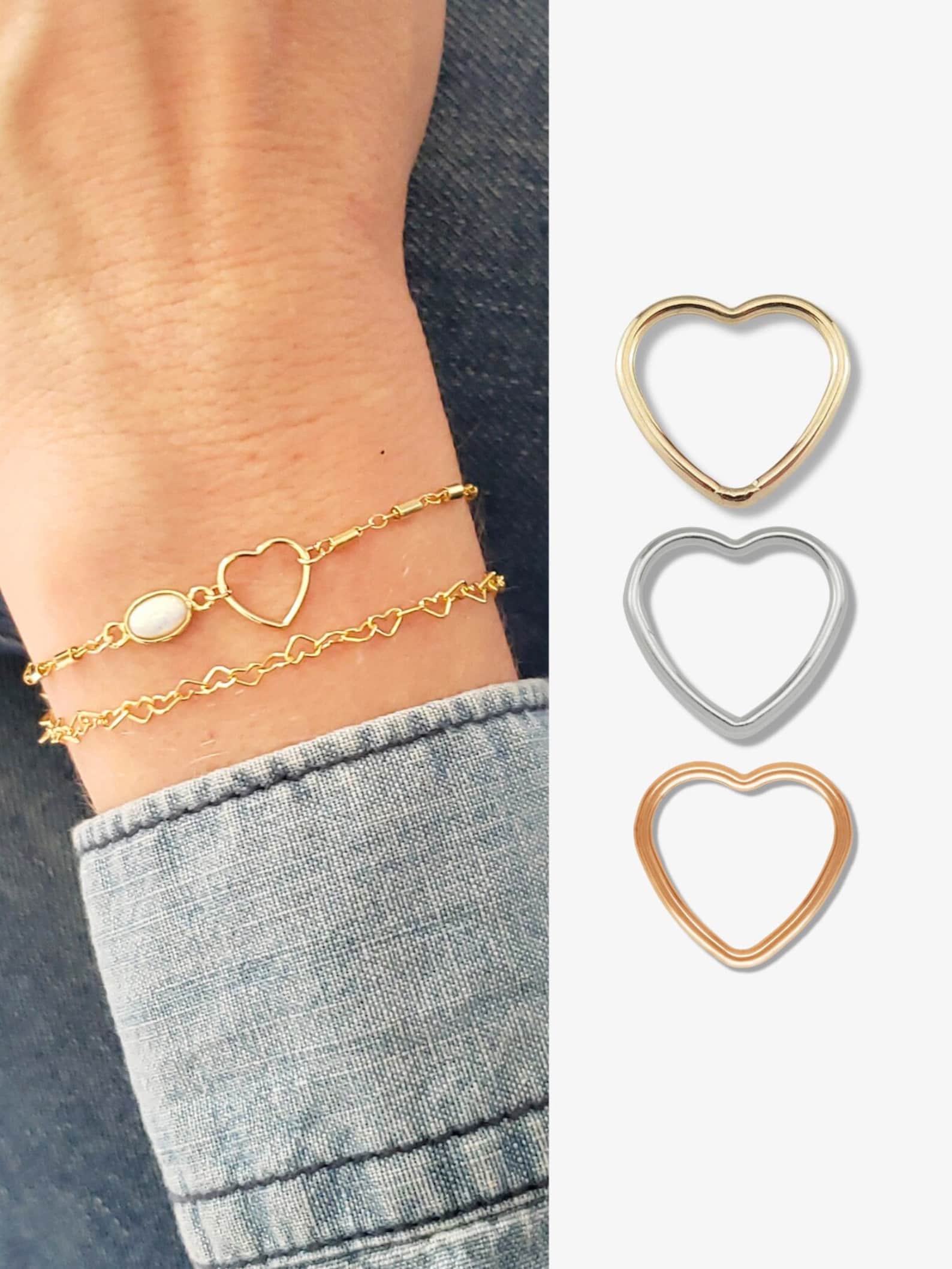 Set of 5 X 14K Gold Filled or 925 Sterling Silver Heart Connector for ...