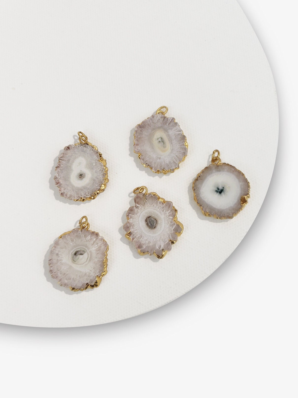 White Agate Slice Pendant Geode Slice Charm White Crystal | Etsy