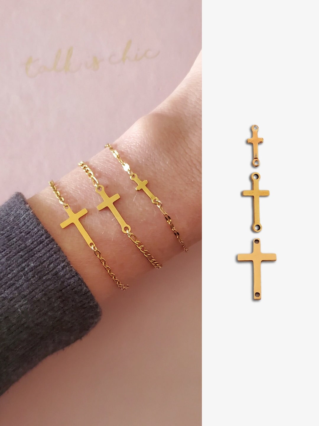 3 Styles! Gold Sideways Cross Connectors for Permanent Jewelry Tiny ...