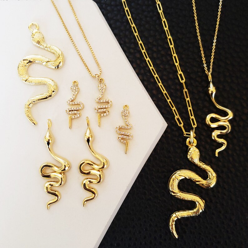 Gold Snake Pendant 3 Styles 24K Gold Plated Brass Snake Charm | Etsy