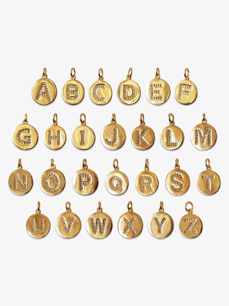 Gold Coin Letter Pendant Gold Plated Brass CZ Cubic Zirconia - Etsy