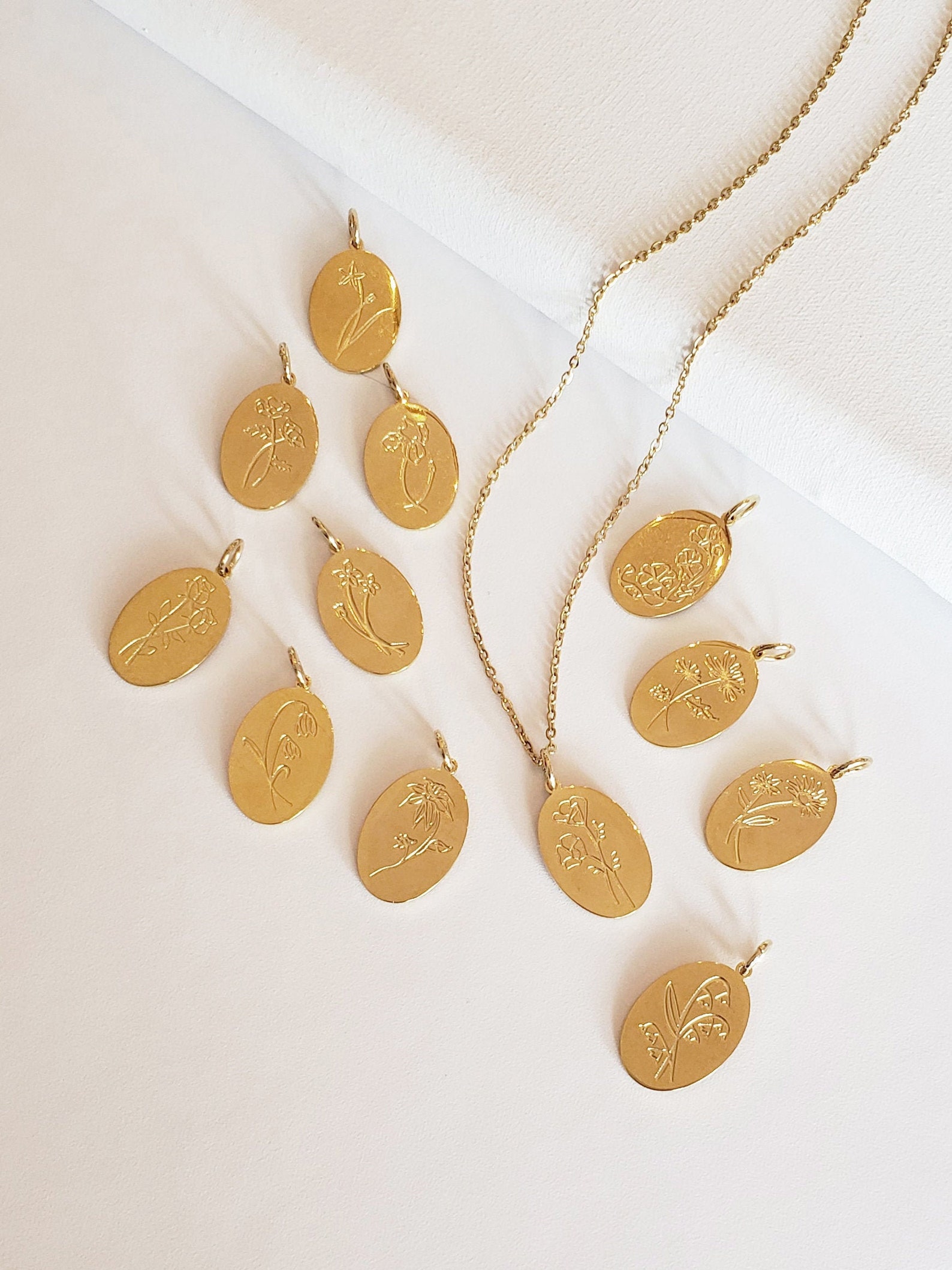 Add on Birth Flower Charms Gold Birth Flowers Birth Month - Etsy