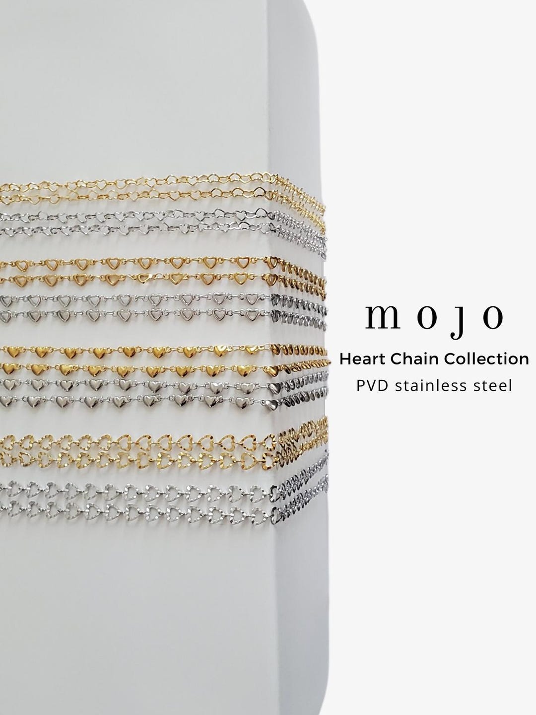 4 Styles! Heart Chains Gold and Silver PVD Plated Stainless Steel for ...