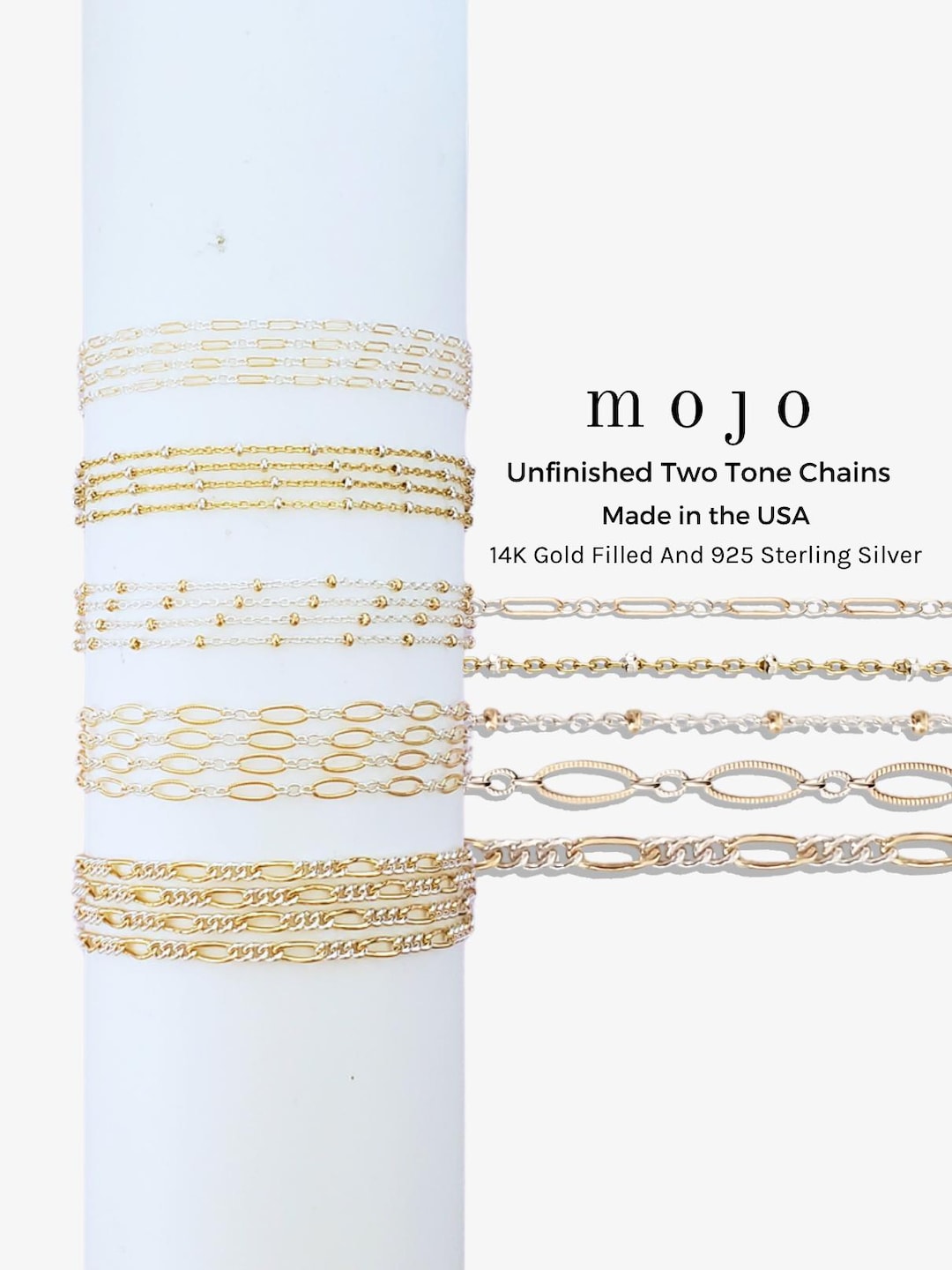 Two Tone Gold Filled and Sterling Silver Chain by the Foot, Mixed ...