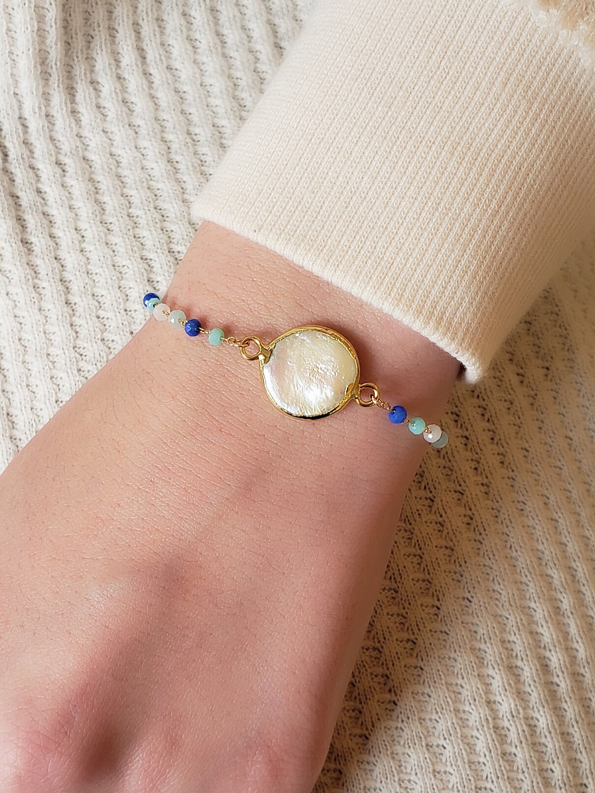 Blue Beaded Chain Blue Mint Amazonite White Dainty Chain - Etsy