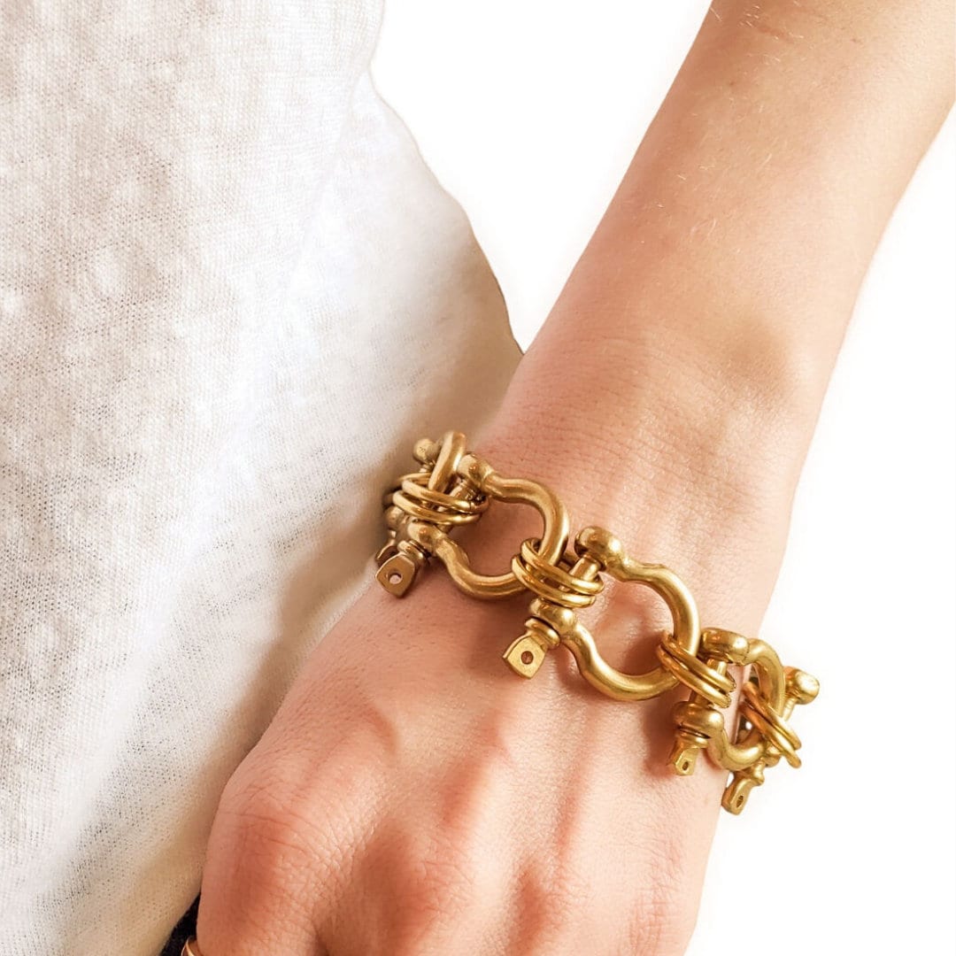 Chunky Gold Lock Bracelet Toggle Clasp Stainless Steel Gold Statement ...