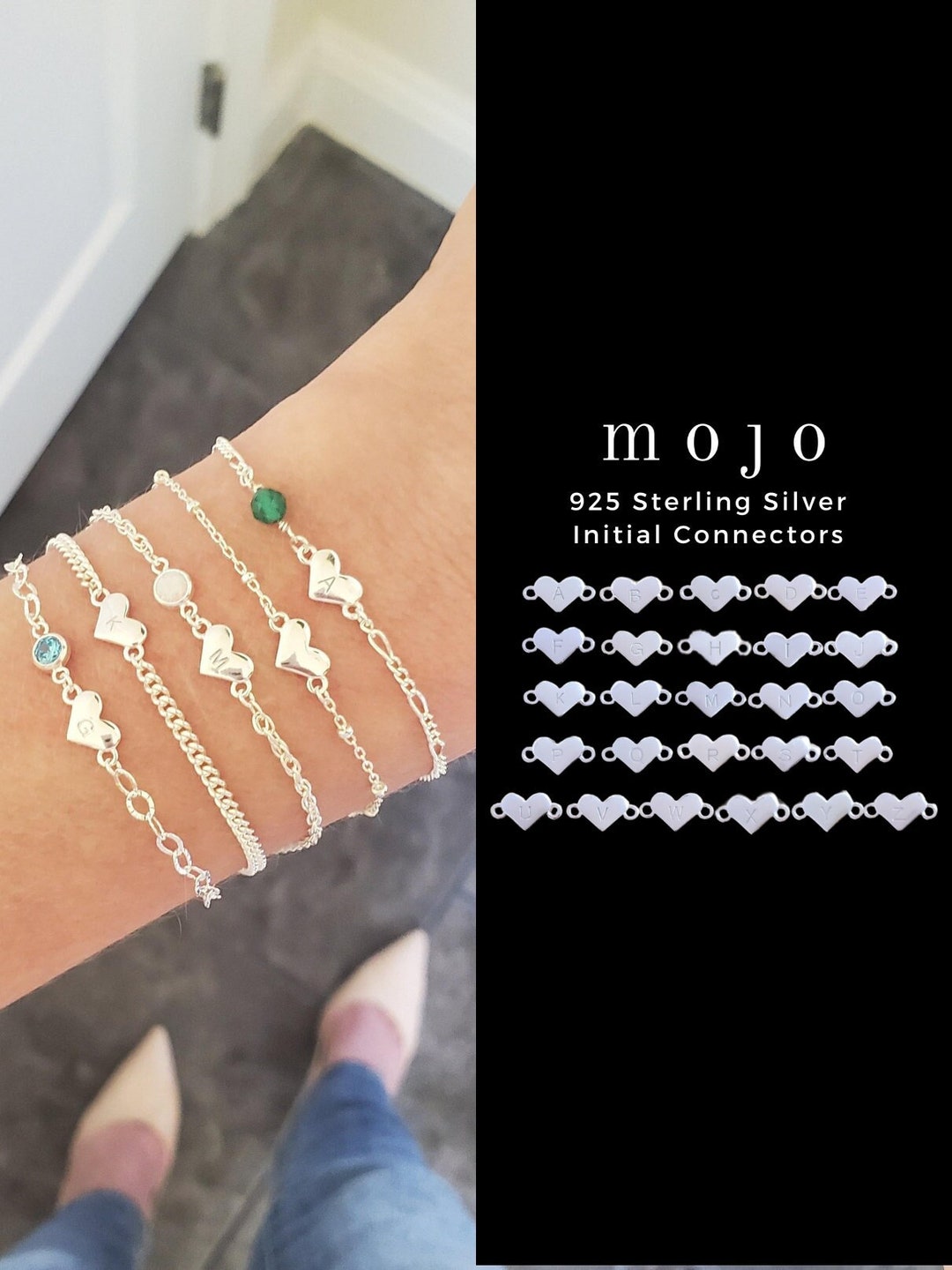 Letter Heart Connector 925 Sterling Silver Tiny Initial Heart for ...