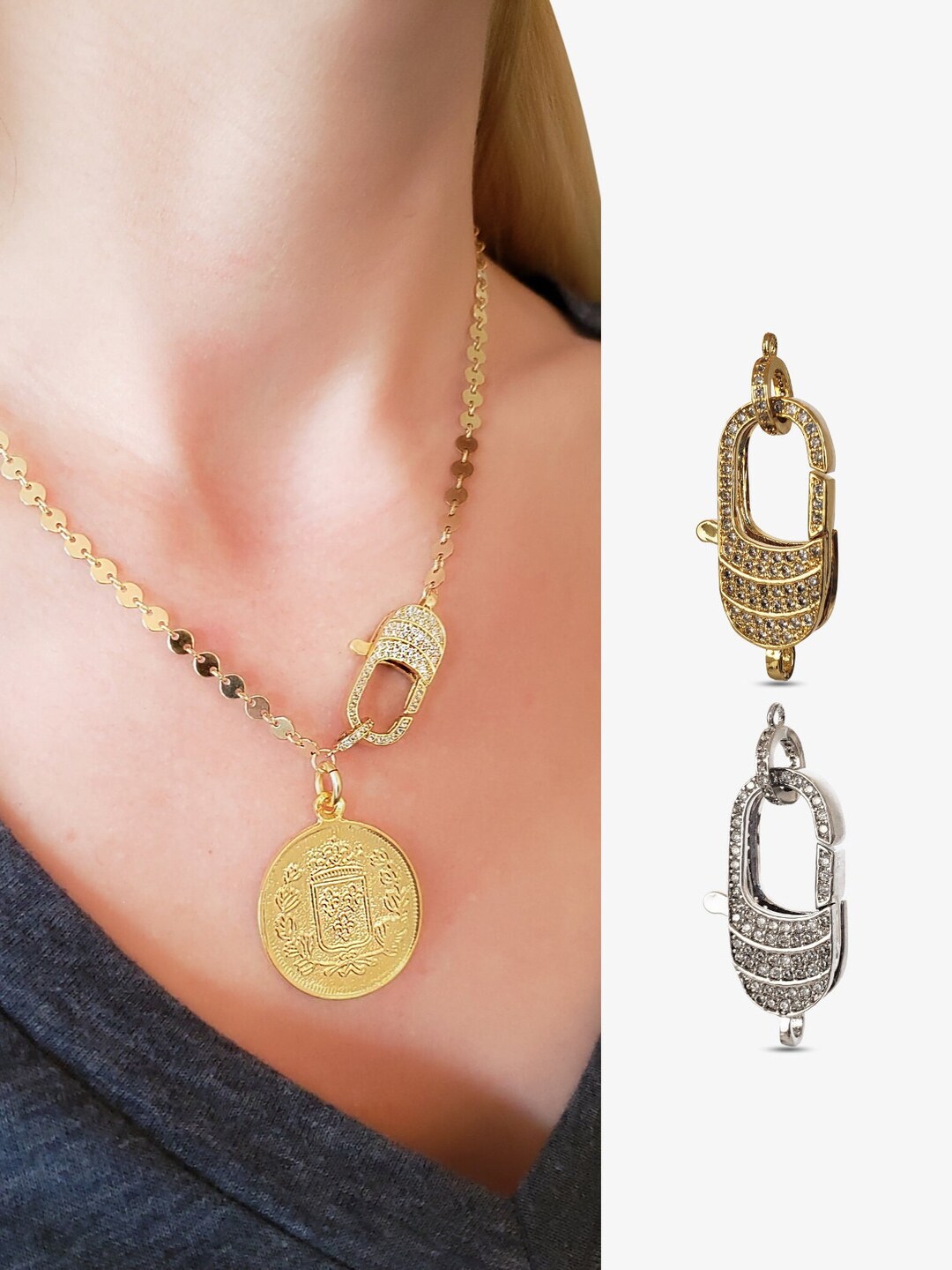 4 Colors Large Chunky Chain Necklace Clasp Long Oval Lobster Clasp ...