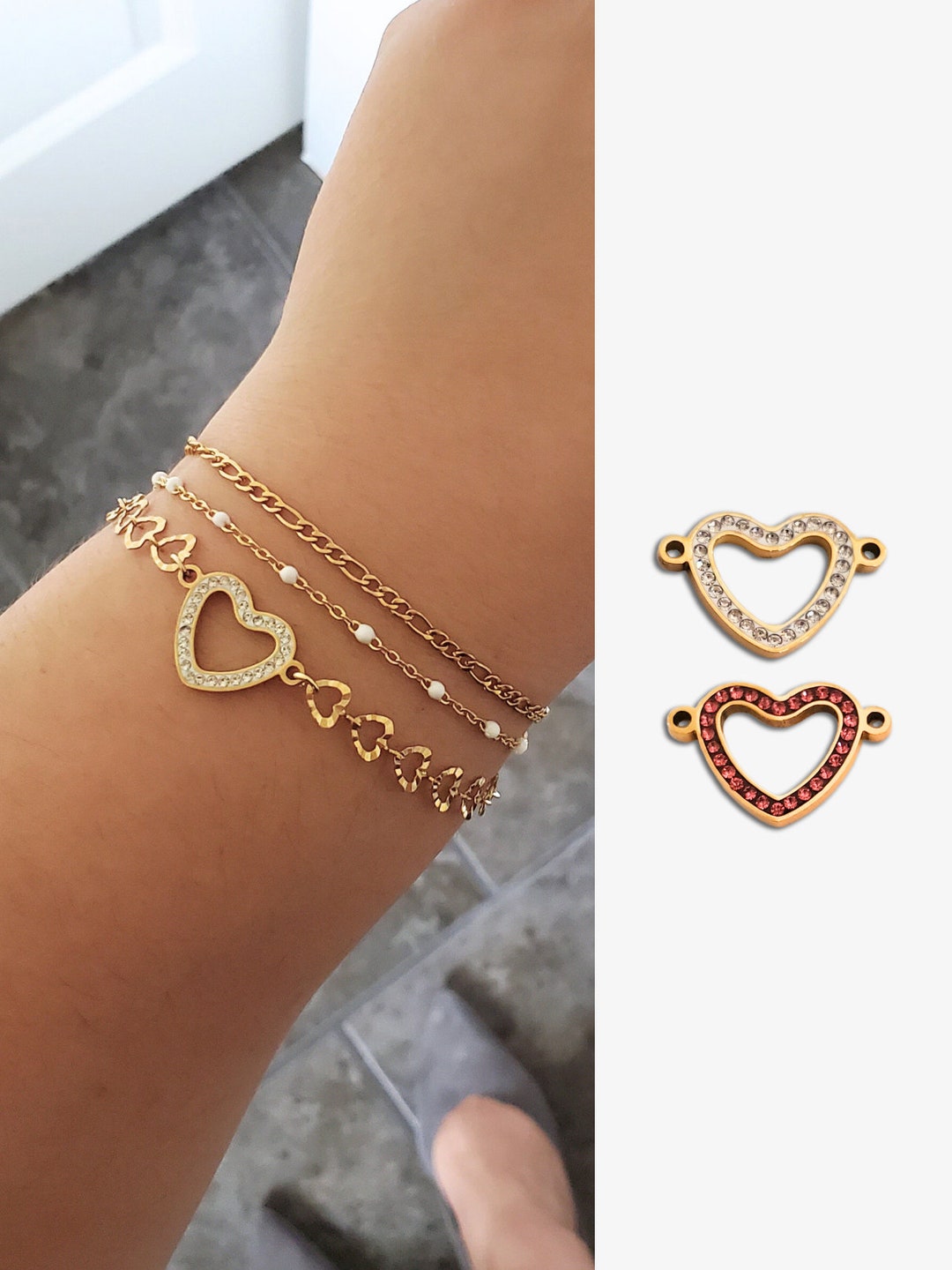 2 Colors! Gold Heart Connectors for Permanent Jewelry Love Bracelet ...