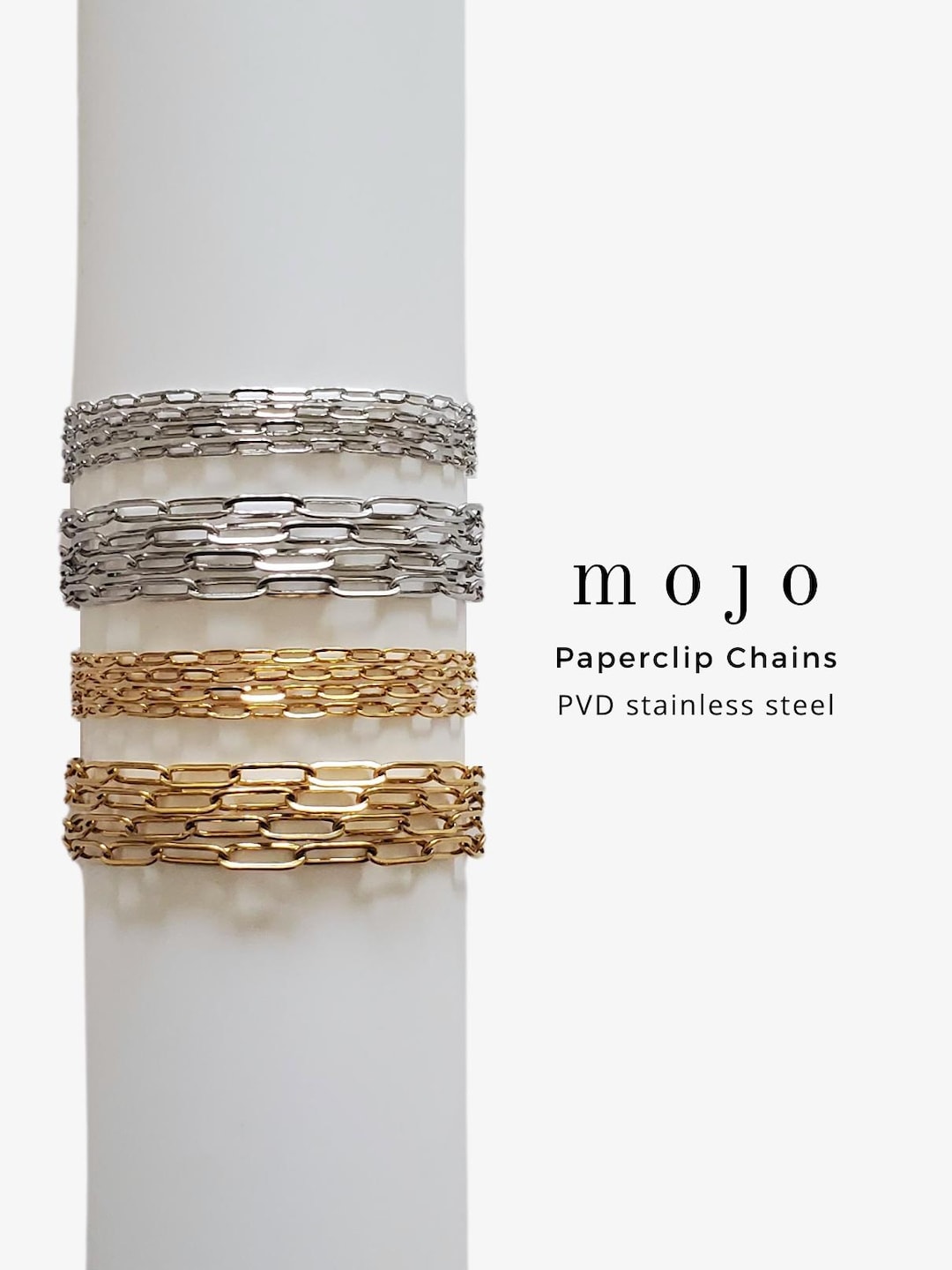 2 Sizes Paperclip Chain Stainless Steel Gold and Silver PVD Unfinished ...