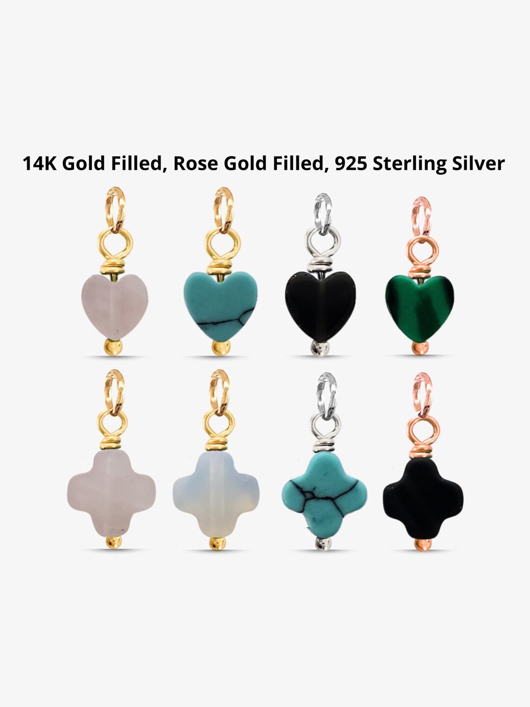 8 Styles Heart, Clover Gemstone Charms for Permanent Jewelry 14K Gold ...