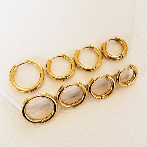 4 Sizes Thick Gold Click Hoops Small Medium Large Stainless | Etsy