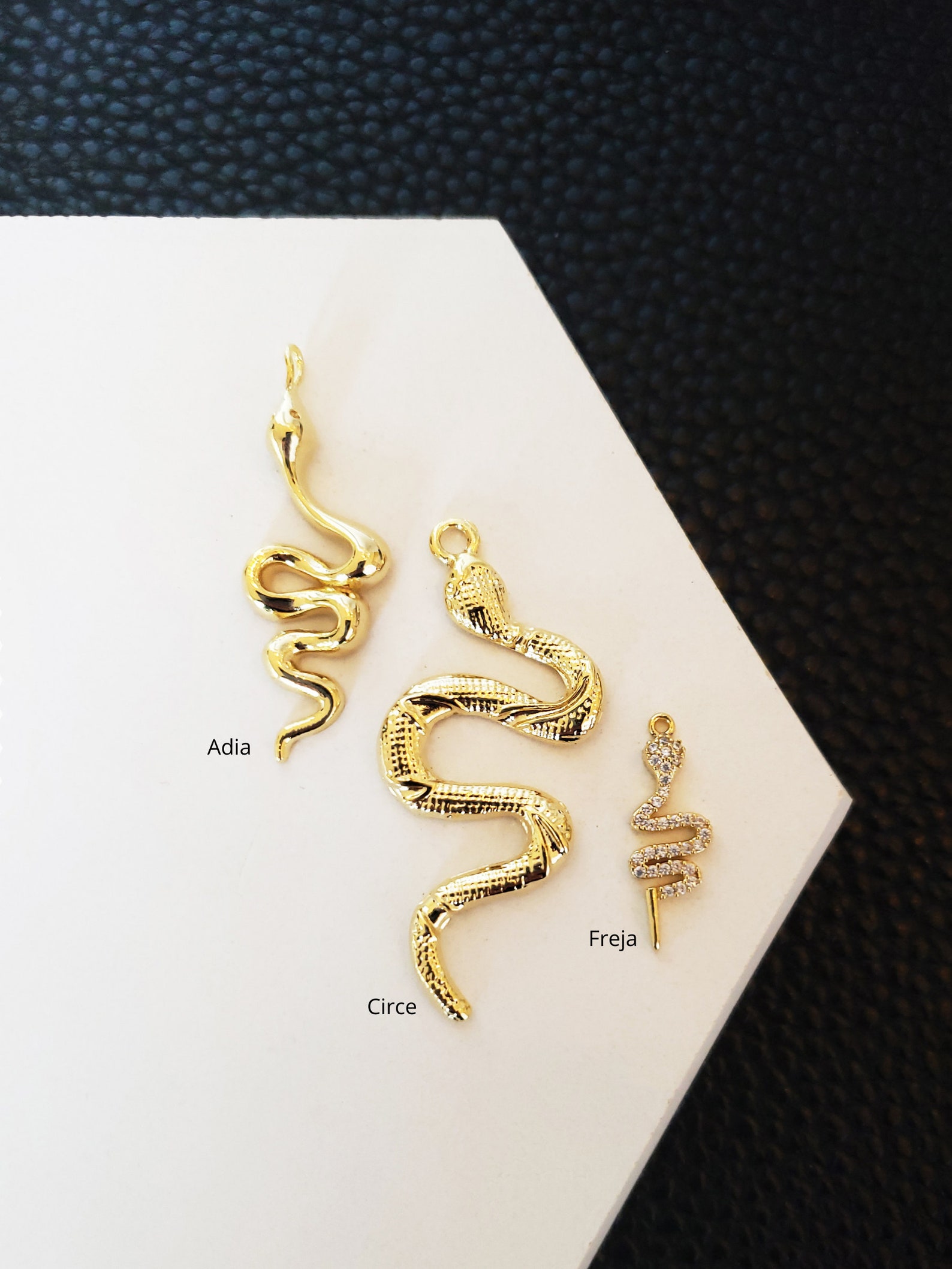 Gold Snake Pendant 3 Styles 24K Gold Plated Brass Snake Charm Chinese ...
