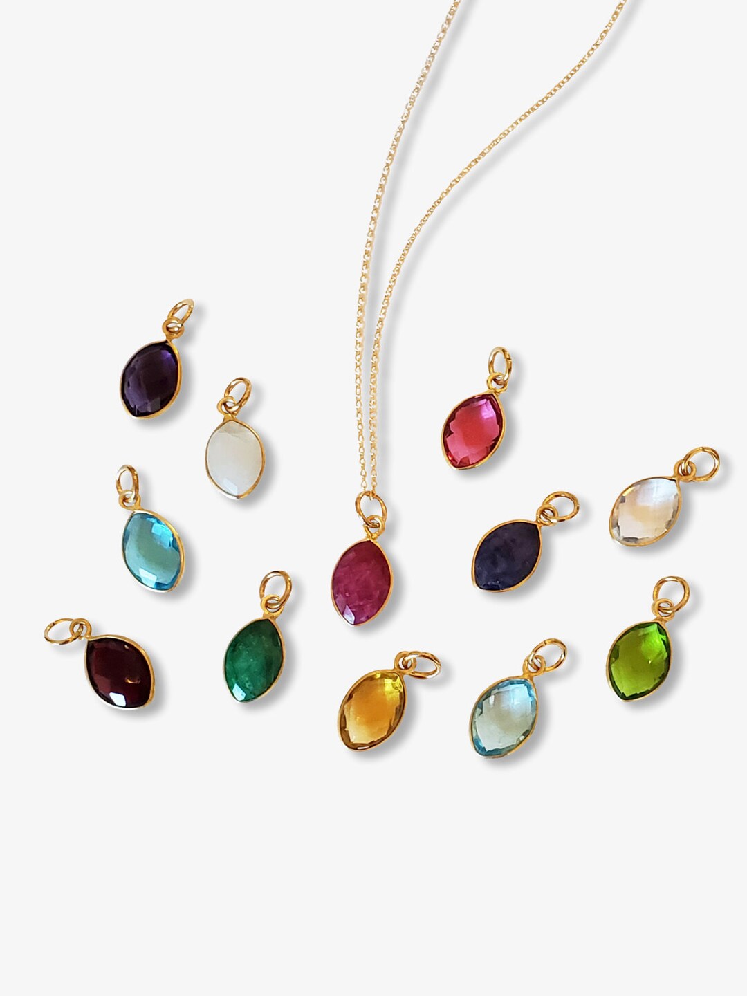 Gold Birthstone Add-on Charm Birth Month Dainty Teardrop Crystal ...