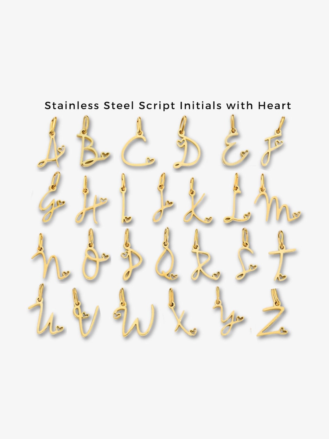 Gold Script Letter Charms, Cursive Initial Alphabet Heart Pendant for ...